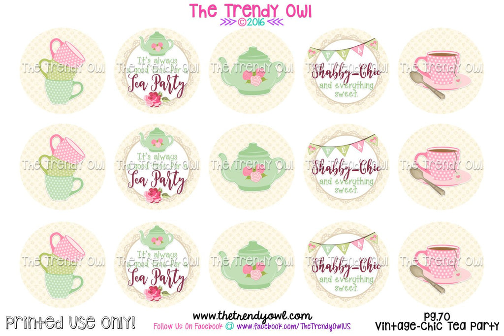 Vintage Chic Tea Party Digital Bottle Cap Images - 1" BOTTLE CAP IMAGE ...